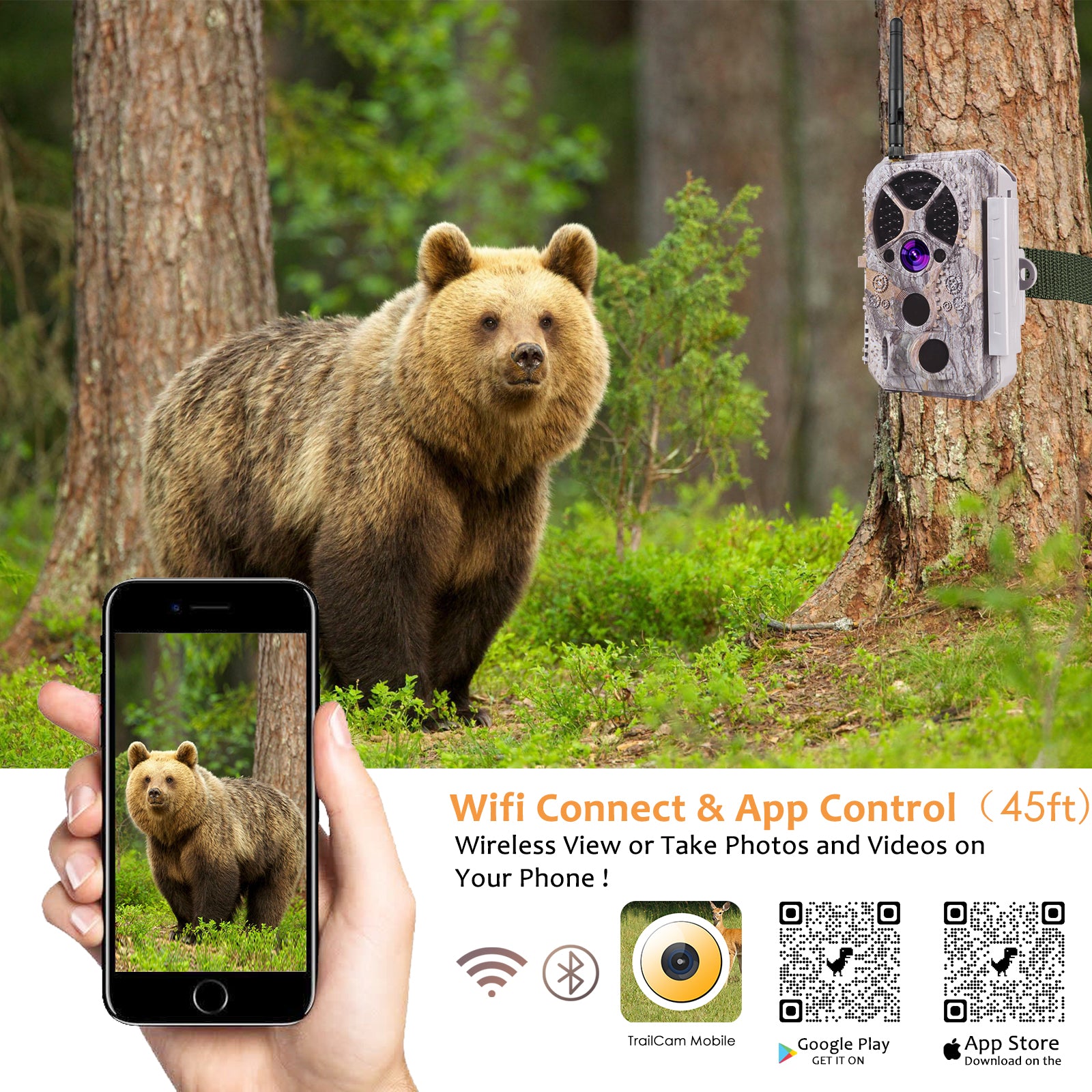 Bundle of Solar Panel and Bluetooth WIFI Trail Cameras 32MP 1296P with