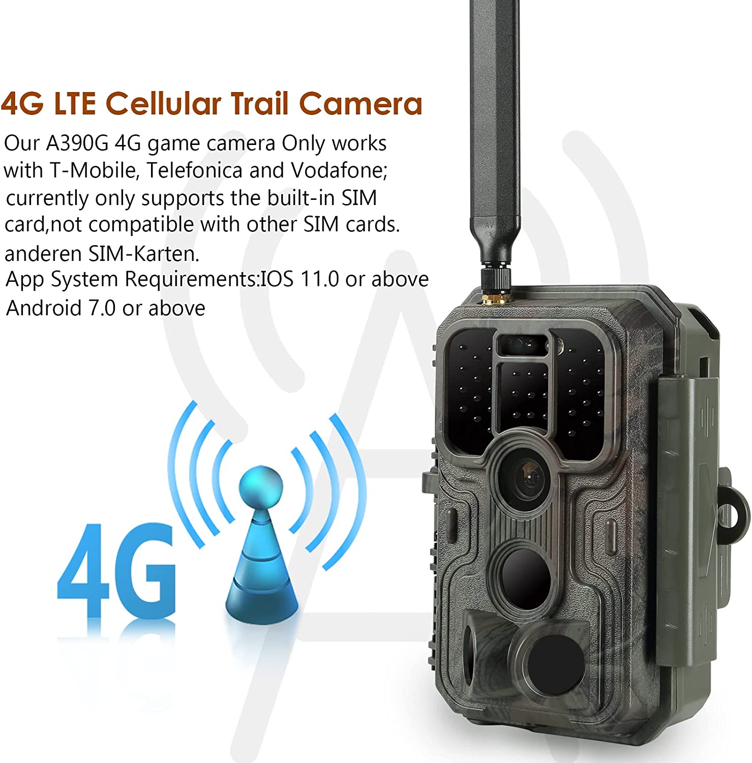 4G LTE Cellular Wildlife Trail Camera 32MP 1296P 100ft No Glow Night V