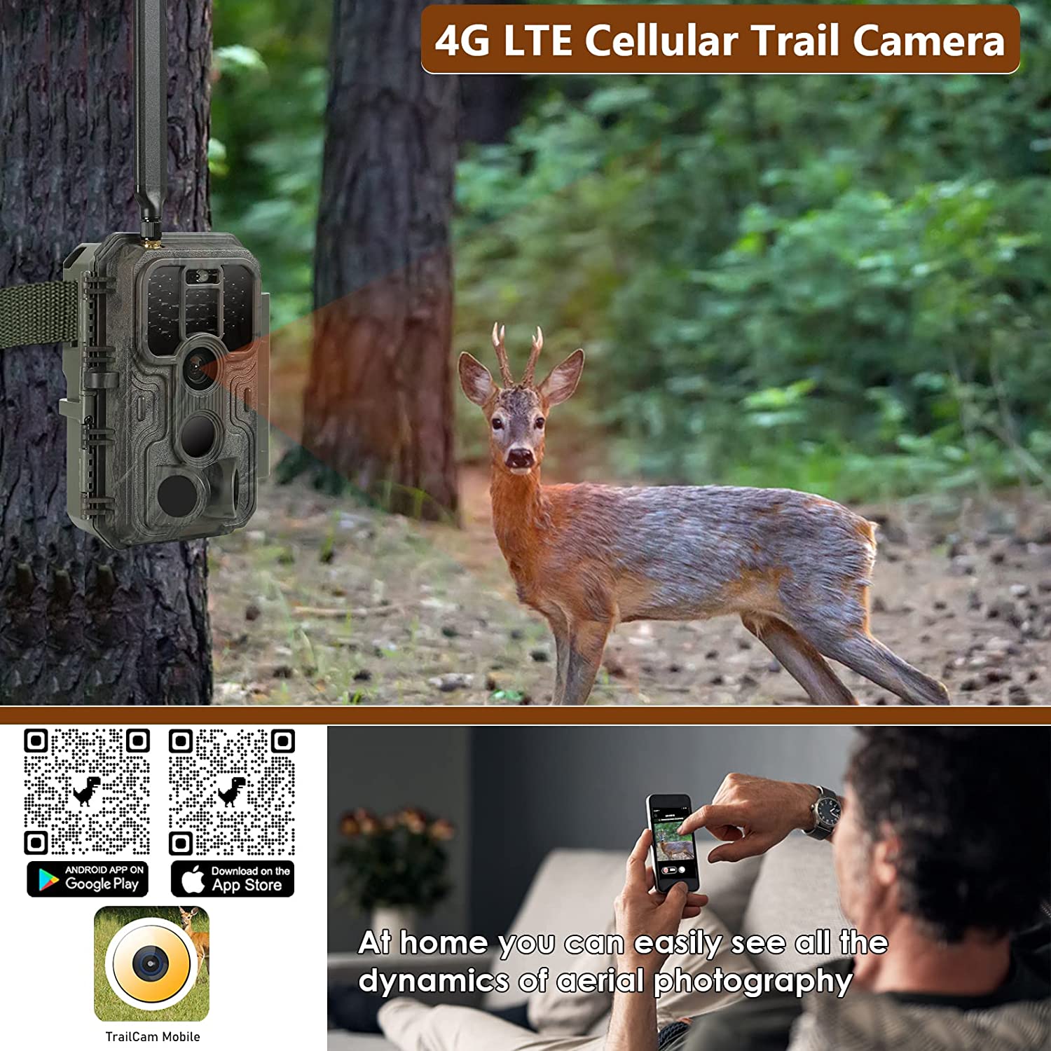 4G LTE Cellular Wildlife Trail Camera 32MP 1296P 100ft No Glow Night V